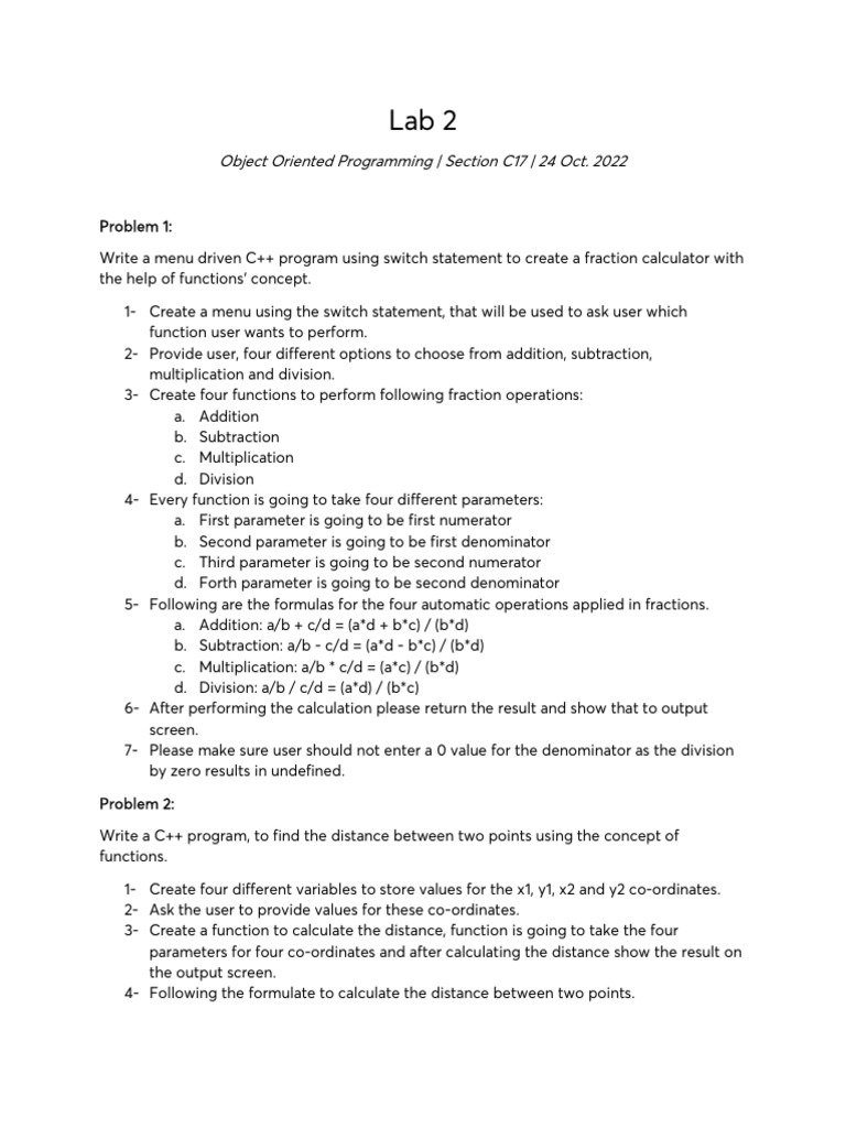 Oop Lab 2 Section C17 Pdf Parameter Computer Programming C