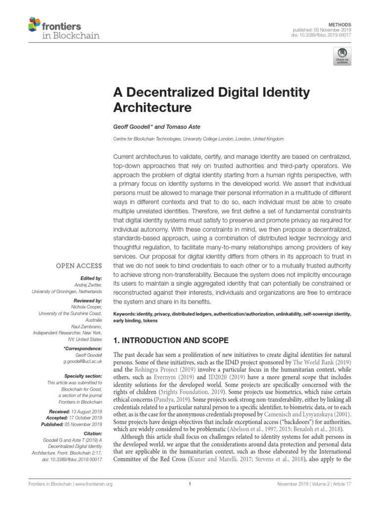 A Decentralized Digital Identity Architecture | PDF | Privacy | Authentication
