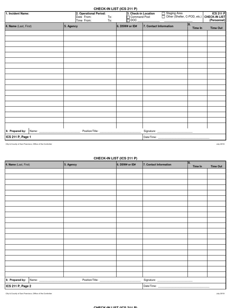 Check-In List (Ics 211 P) | PDF | Incident Command System