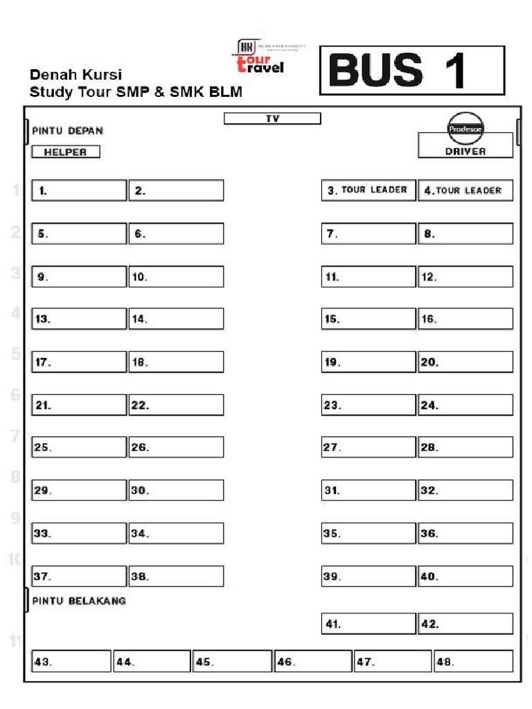 Denah Kursi Bus Pariwisata Seat 2 2 48 Kursi | PDF