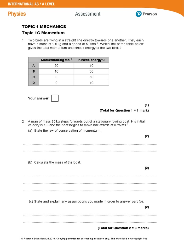 IAS Physics SB1 Assessment 1C | PDF | Momentum | Rocket