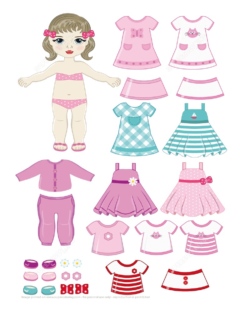 Brunette Girl Paper Doll With Clothing Set - Free Printable Papercraft ...