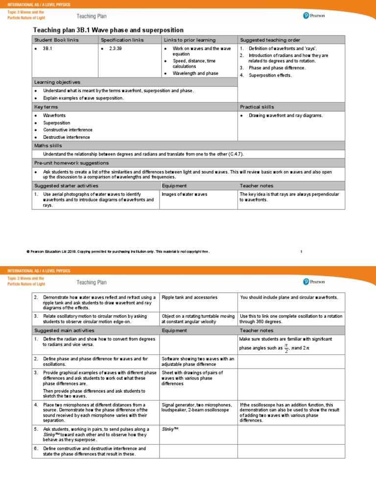 Teaching Plan 3B.1 Wave Phase and Superposition | PDF | Diffraction | Waves