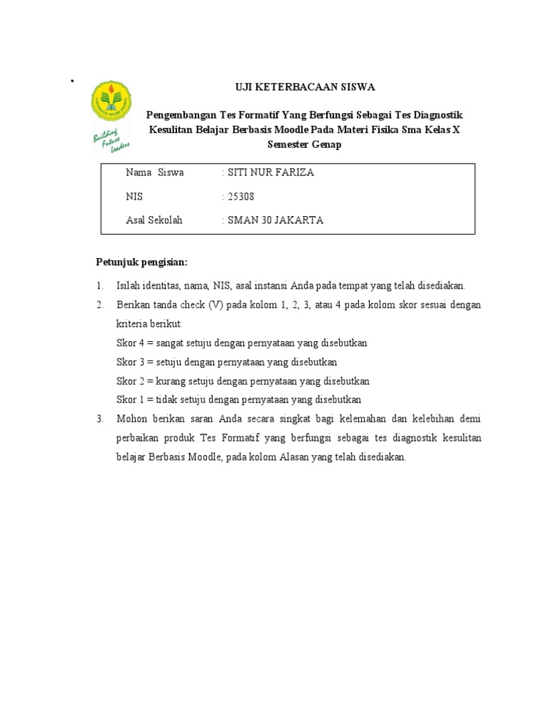 1 - Uji Keterbacaan Siswa | PDF