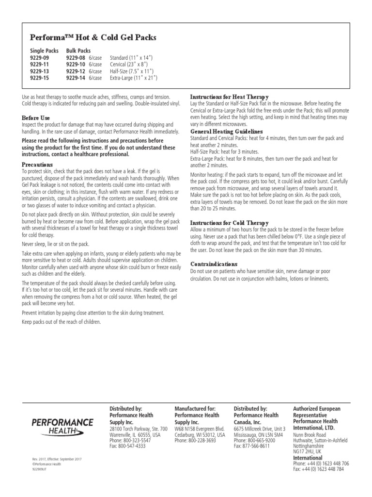 Performa Hot Cold Gel Pack Instructions PDF | PDF | Medical Specialties ...