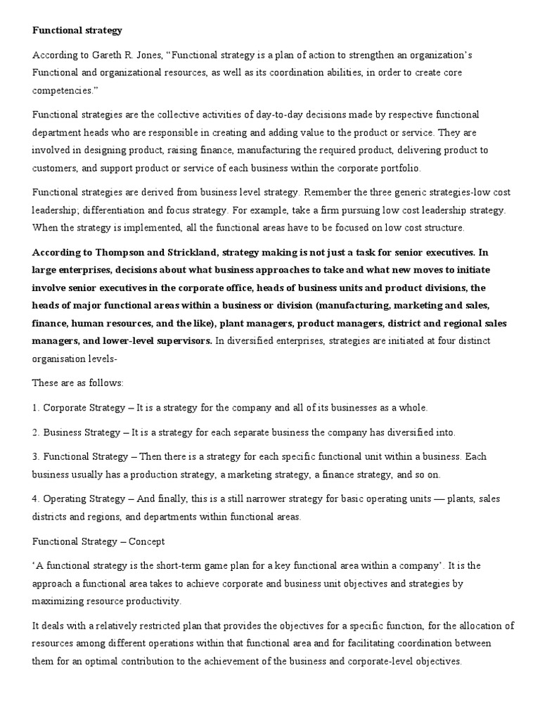 A Functional Strategy | PDF | Strategic Management | Human Resource ...
