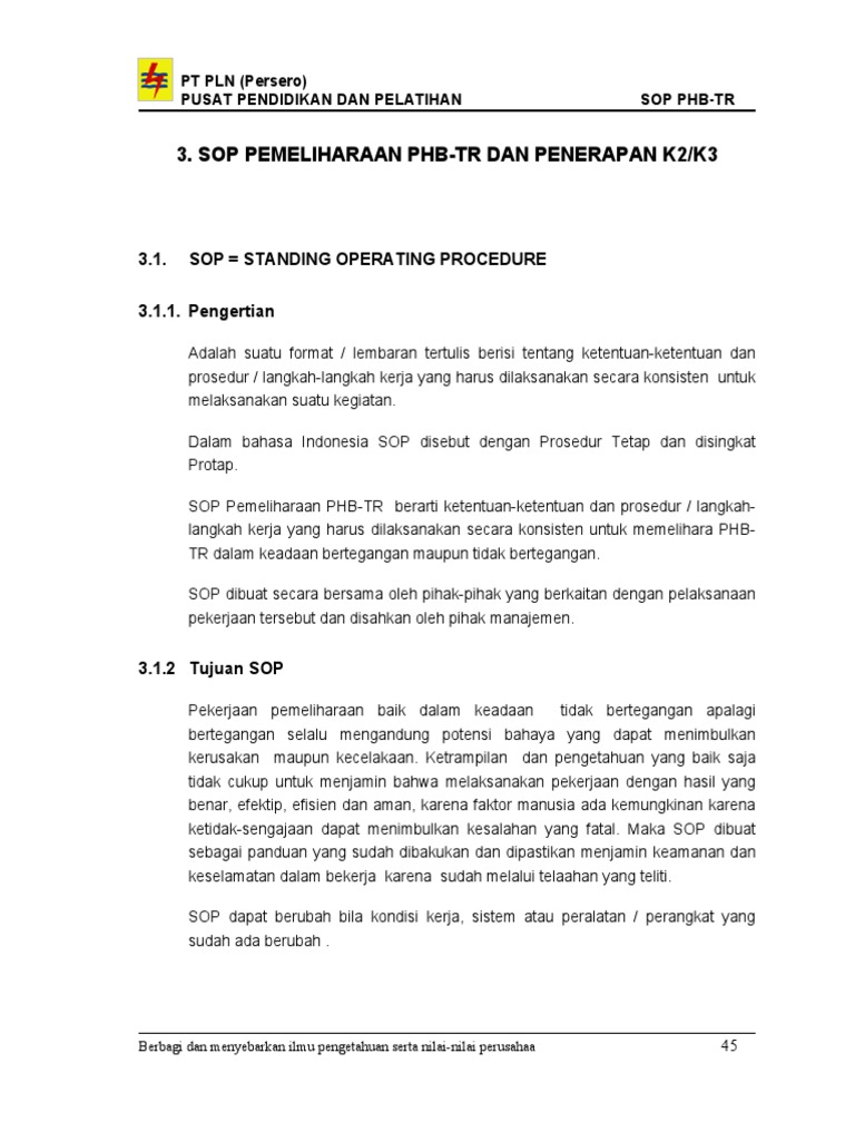 Sop Pemeliharaan PHB-TR | PDF
