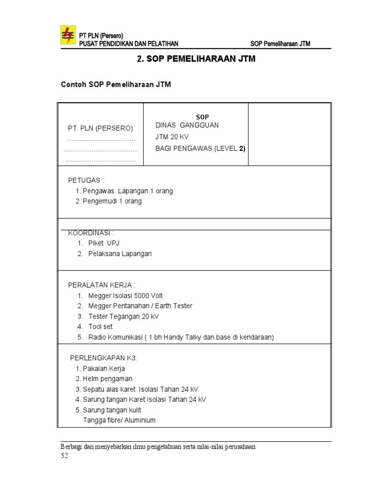 Sop Pemeliharaan JTM | PDF
