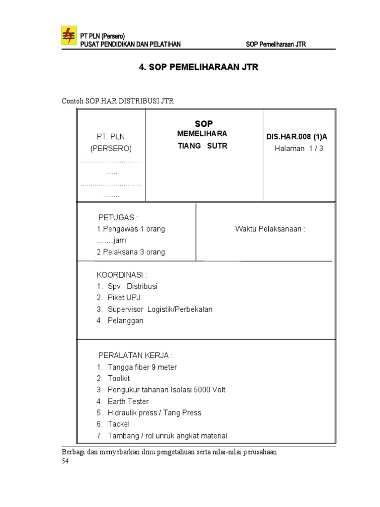 SOP Pemeliharaan Jaringan PLN | PDF