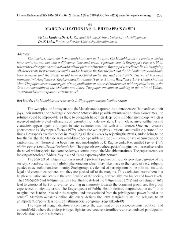 2019-05 54 Marginalization in S. L. Bhyrappa's Parva | PDF