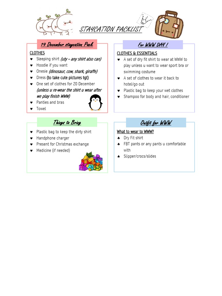 Staycation Packlist (19 & 20) | PDF