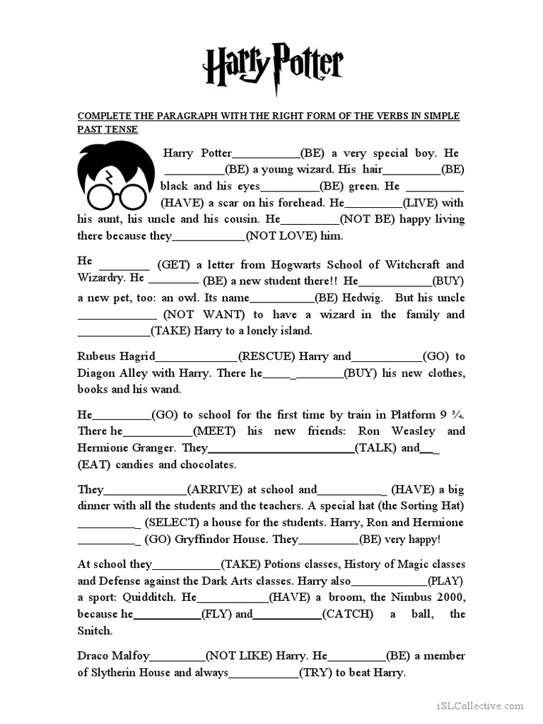 Harry Potter: Simple Past Exercises | PDF | Fantasy | Contemporary ...