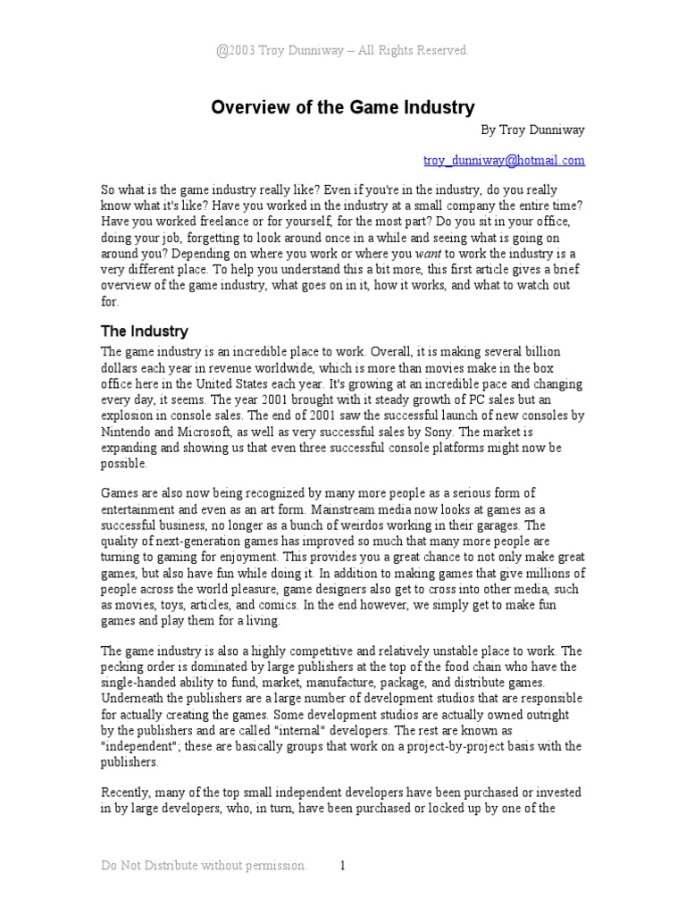 Overview of The Game Industry | PDF | Video Game Consoles