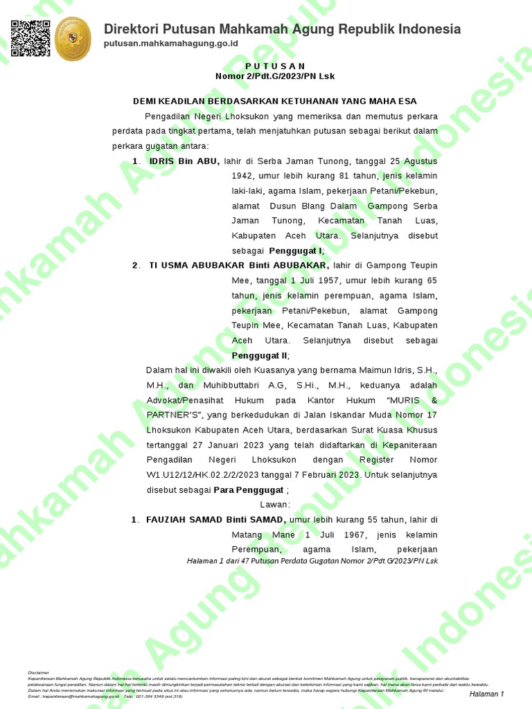 Putusan 2 PDT.G 2023 PN LSK 20230403162006 | PDF