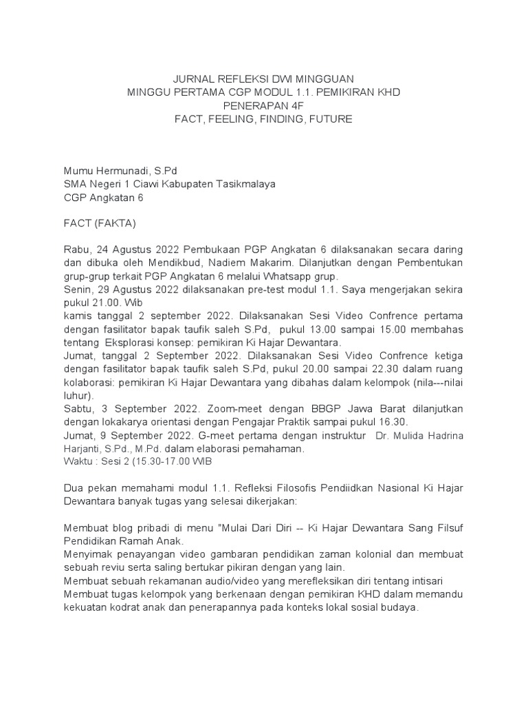 Refleksi Pembelajaran 4F Guru Penggerak | PDF