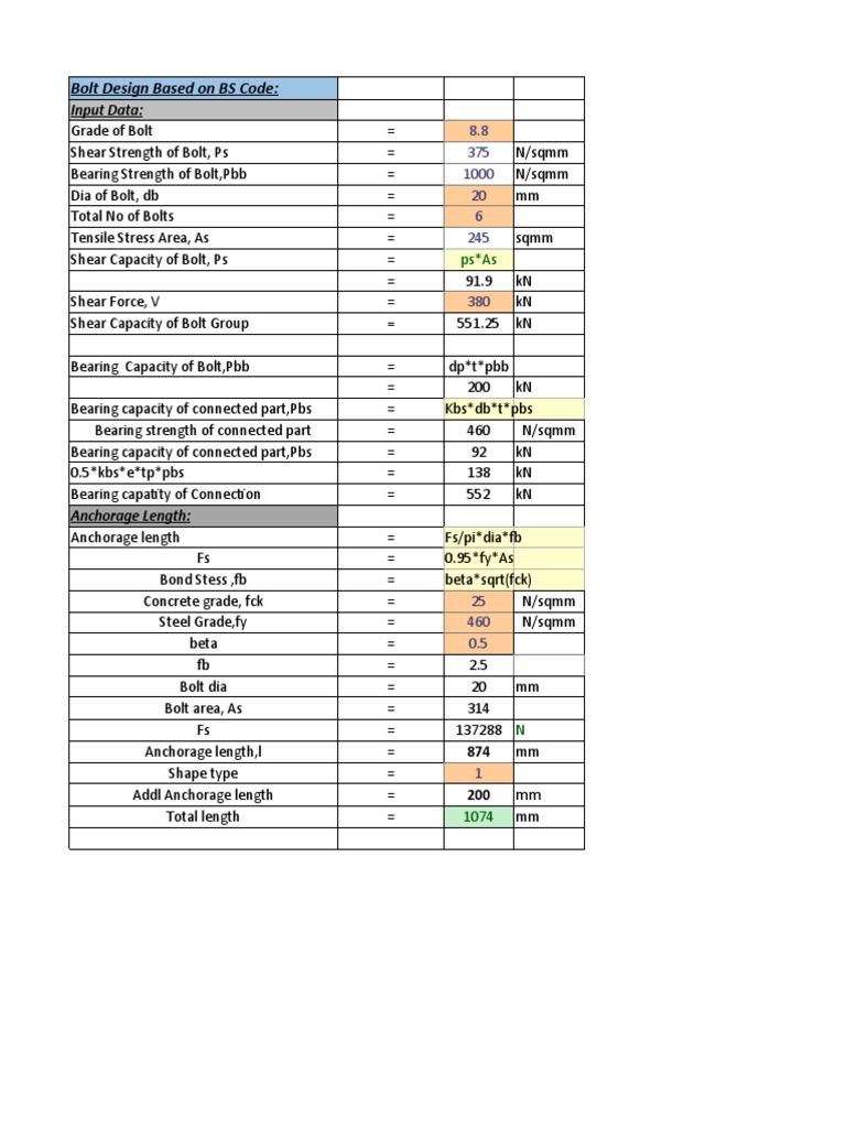Bolt Design Based On BS Code:: Input Data | PDF | Stress (Mechanics ...