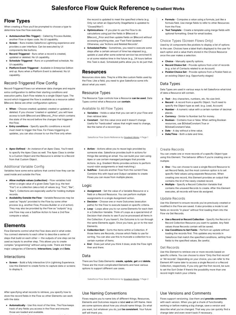 Salesforce Flow Quick Reference Guide Pdf Variable Computer Science Control Flow 