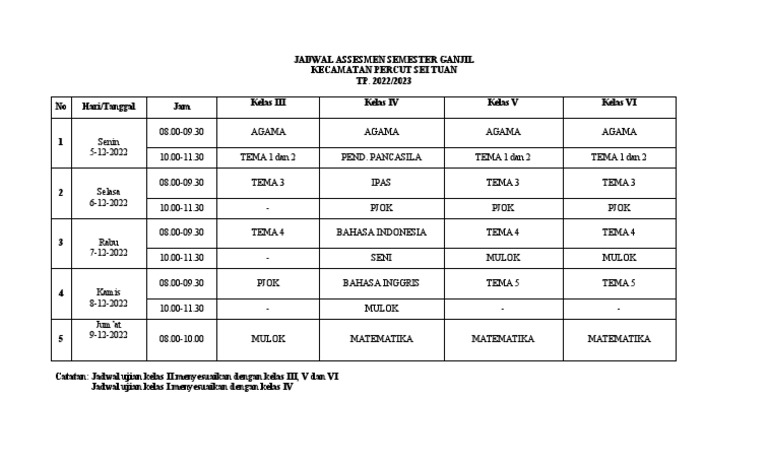 Jadwal Ujian Semester Ganjil | PDF