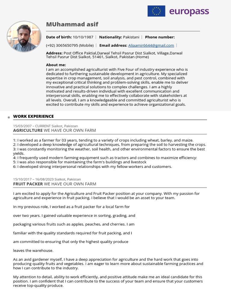 CV - MUhammad Asif | PDF | Agriculture
