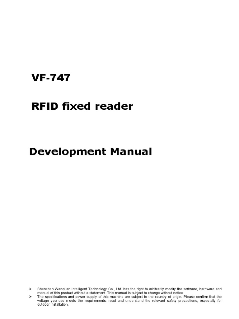 VF-747 RFID Fixed Reader: Development Manual | PDF | Parameter (Computer Programming) | Booting