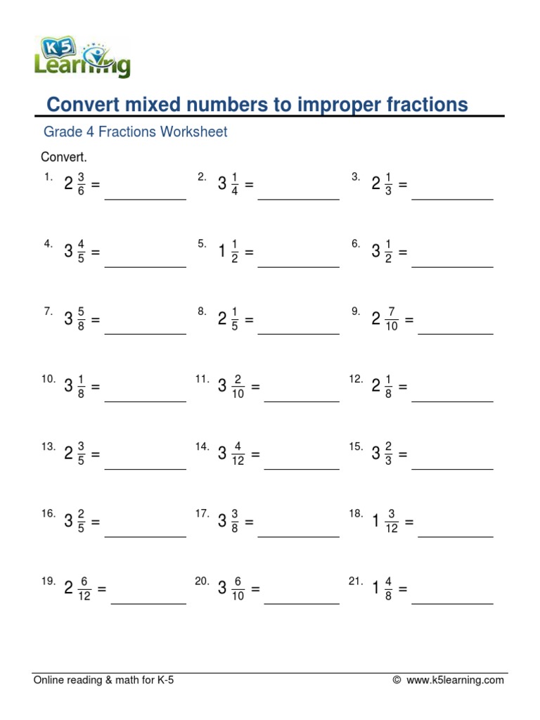 Grade 4 Mixed Numbers To Improper Fractions | PDF | Signal Processing ...