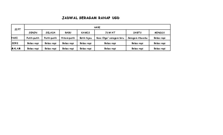 JADWAL SERAGAM | PDF