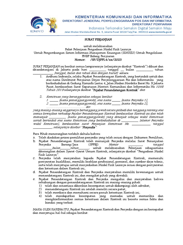 Kontrak Dan SSUK SIMKEU 2023 | PDF