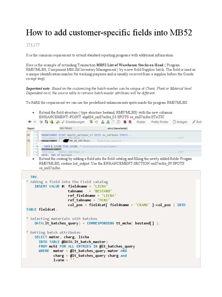 How To Add Customer Field To MB52 | PDF | Business | Computer Science