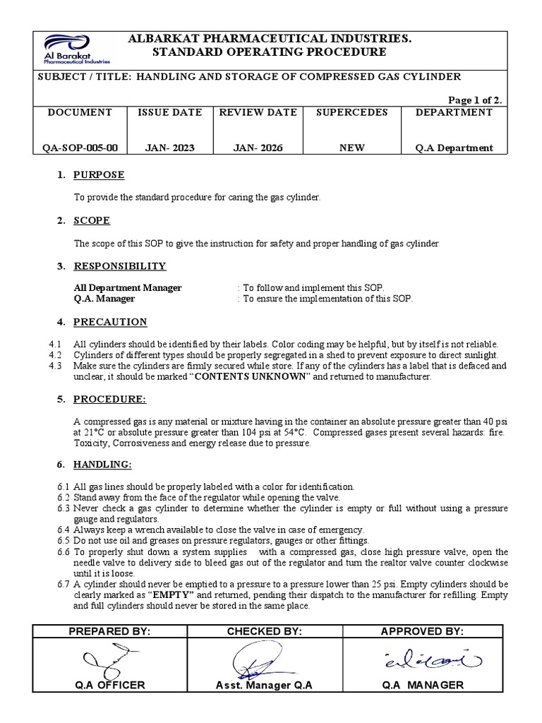 5 Handling and Storage of Compressed Gas Cylinder | PDF | Gas ...