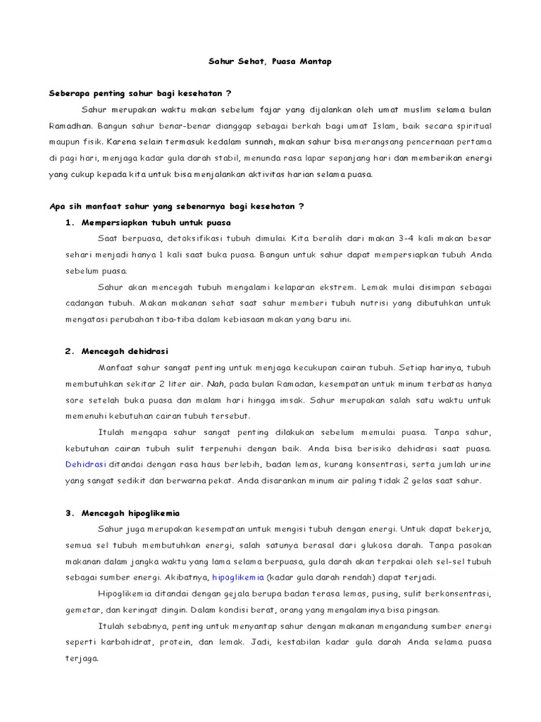 Sahur Sehat, Puasa Mantap: Dehidrasi | PDF