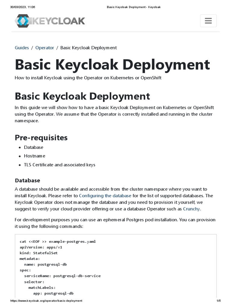 Basic Keycloak Deployment - Keycloak | PDF