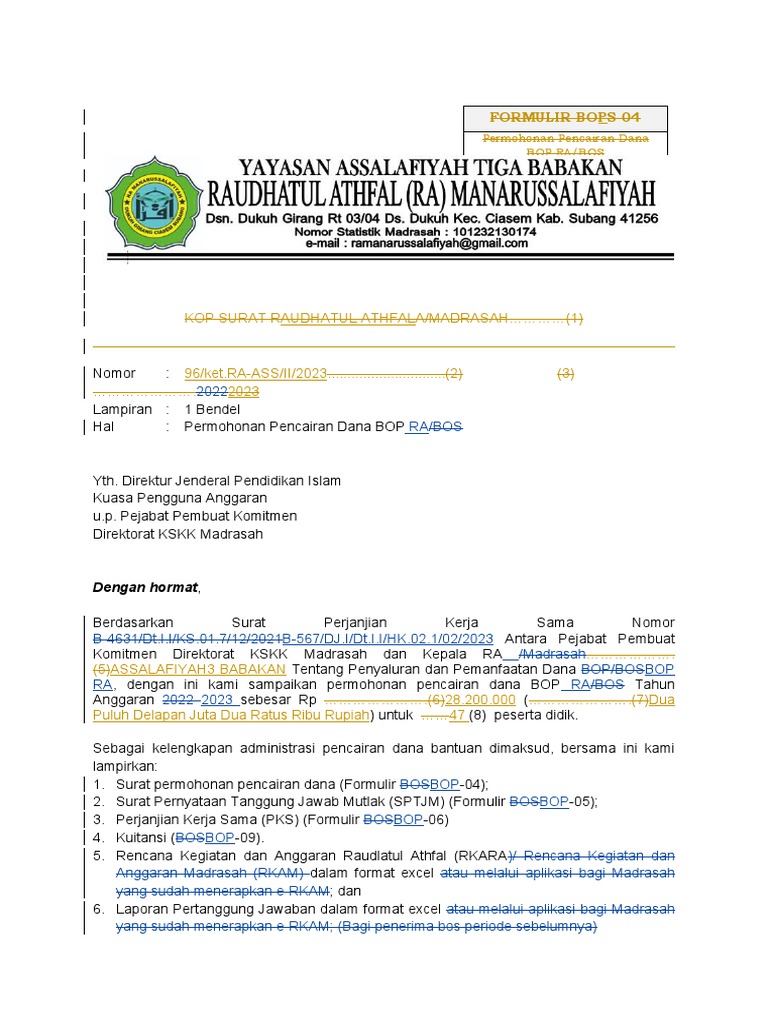 BOP-04 Surat Permohonan Pencairan Dana | PDF