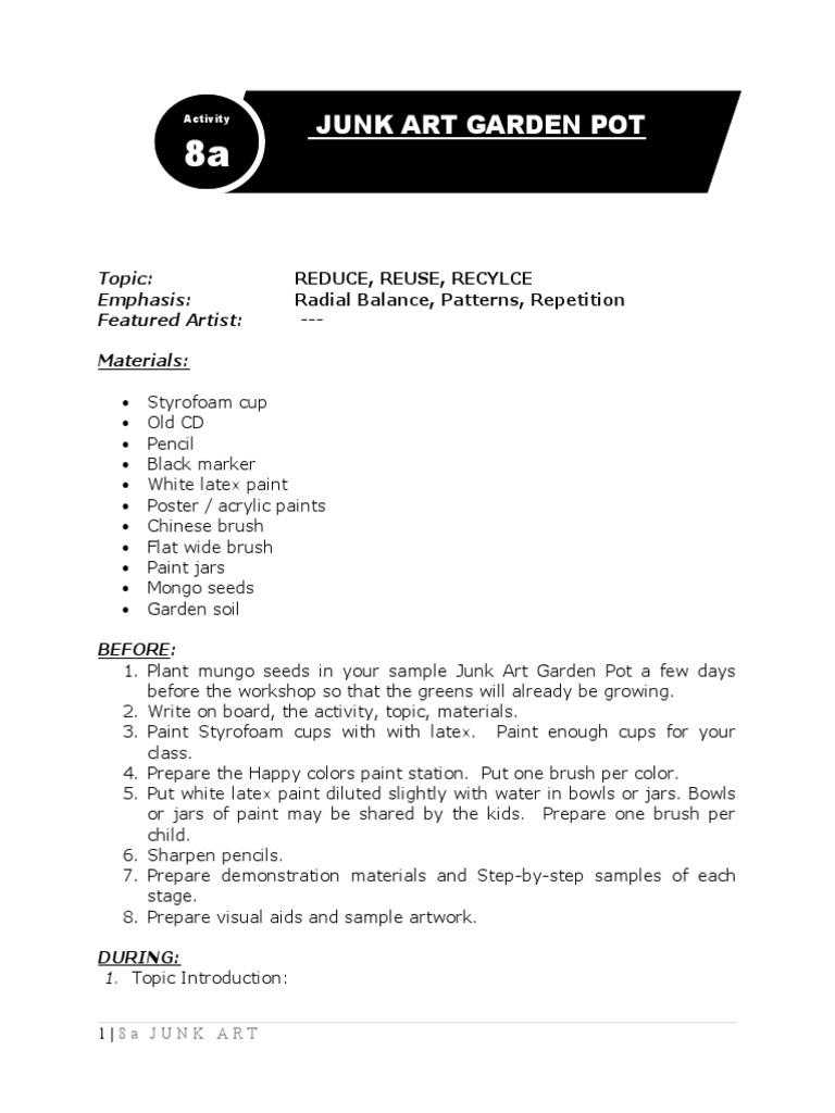 Junk Art Lesson Plan | PDF | Paint | Recycling