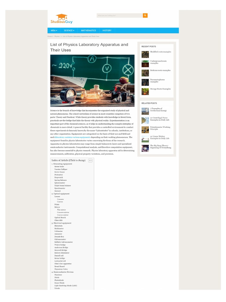 'List of Physics Laboratory Apparatus and Their Uses - StudiousGuy ...