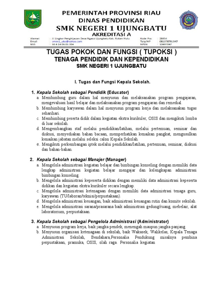 Tupoksi Guru SMK N1 Ujungbatu | PDF