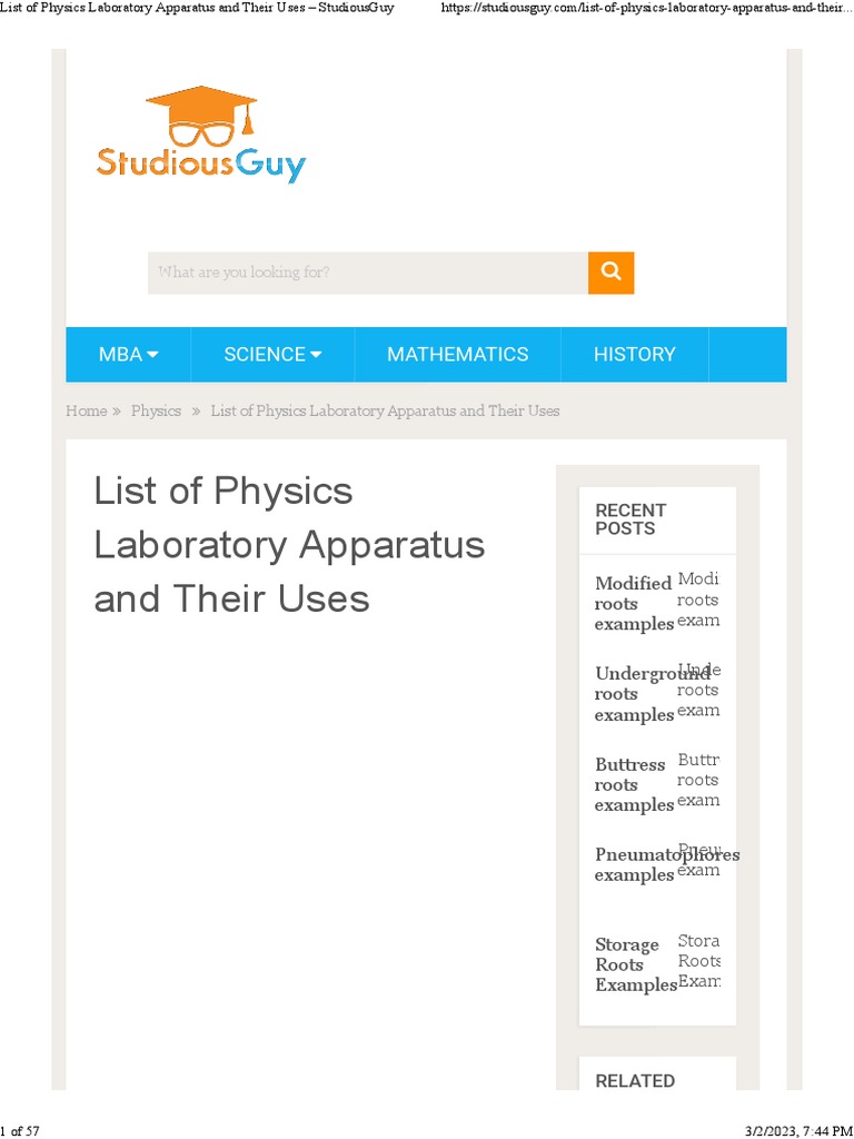 List of Physics Laboratory Apparatus and Their Uses - StudiousGuy | PDF | Diode | Mirror