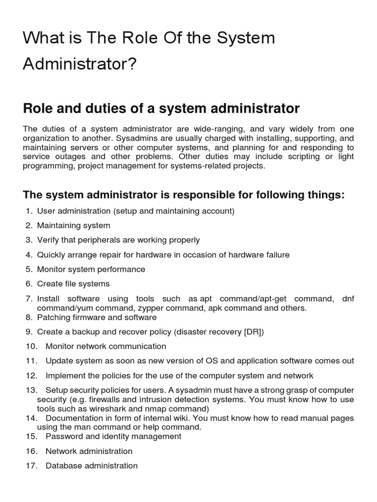 The Role of The System Administrator | PDF | System Administrator | Cloud Computing