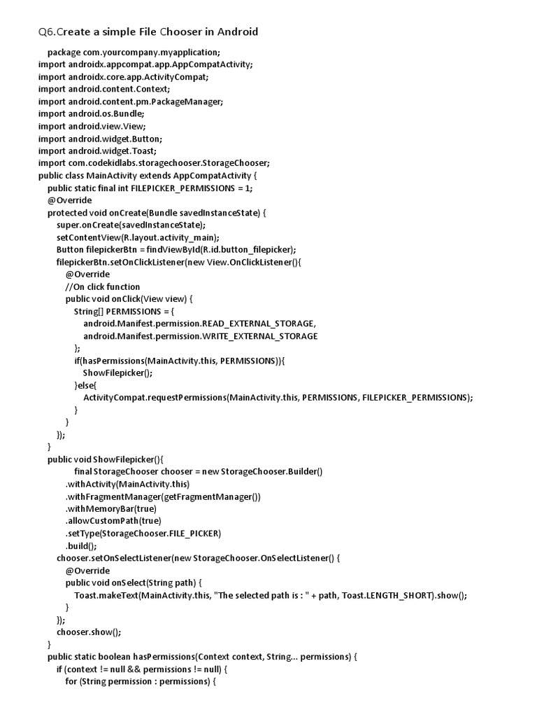 Q6create A Simple File Chooser In Android Pdf Android Operating System Software Engineering 8933