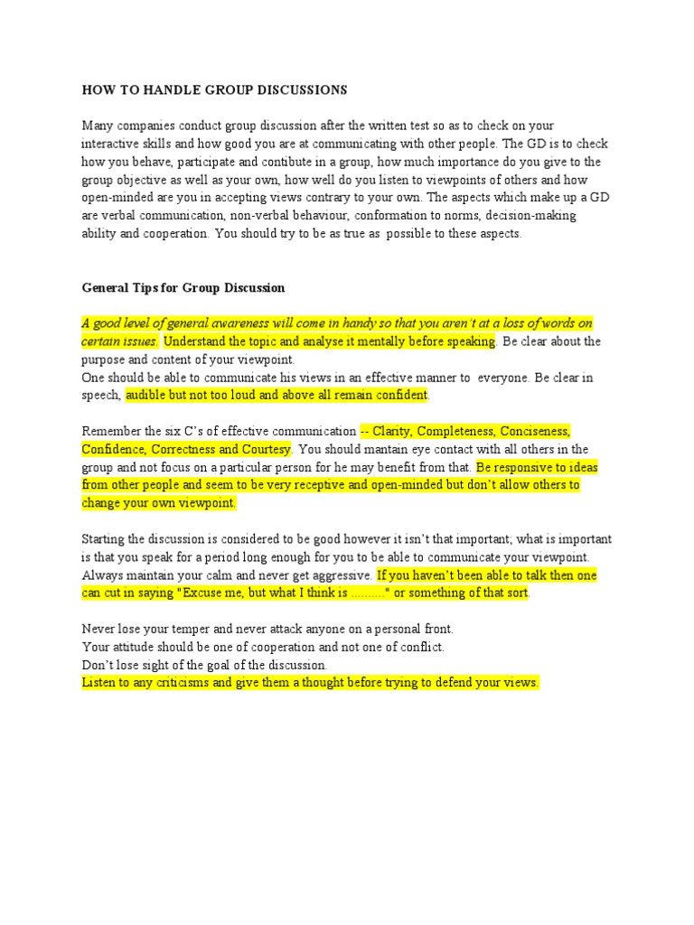 How To Handle Group Discussions | PDF | Communication | Leadership