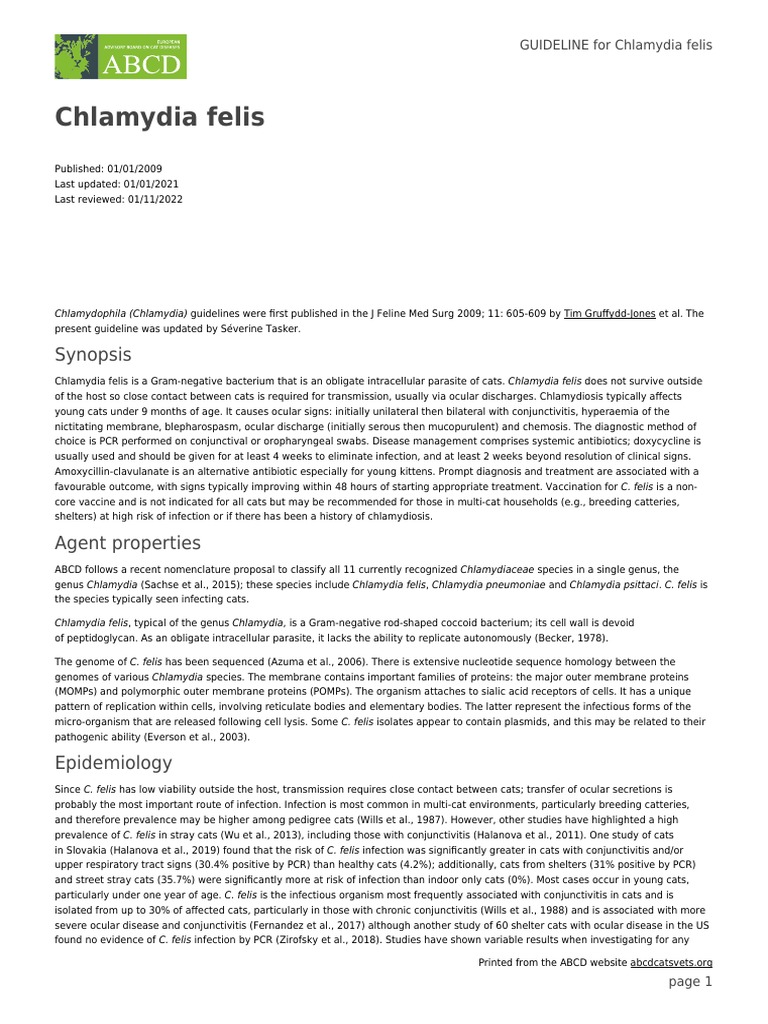 GUIDELINE Chlamydia Felis | PDF | Infection | Medicine