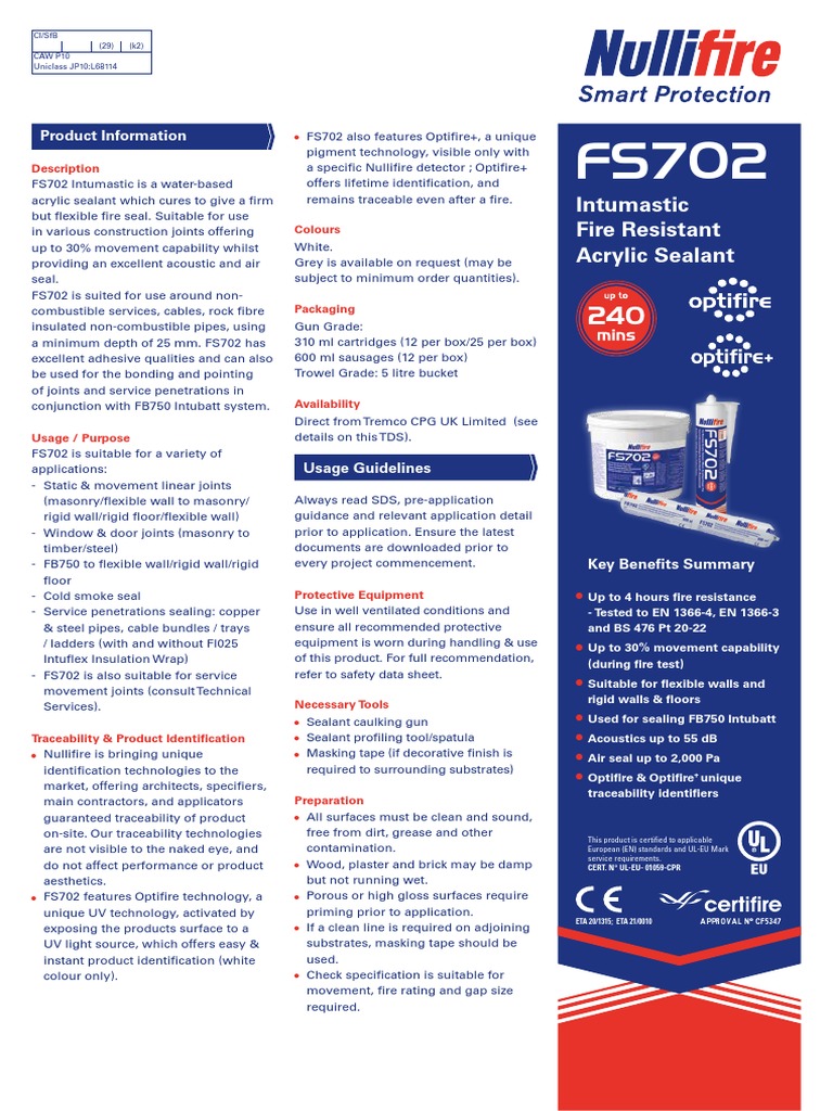 FS702 Fire Resistant Acrylic Sealant | PDF | Home & Garden