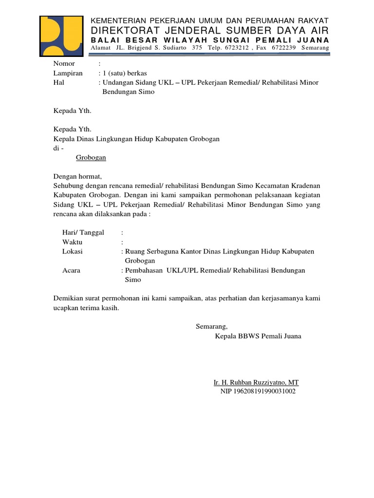 Surat Undangan Sidang UKL UPL | PDF