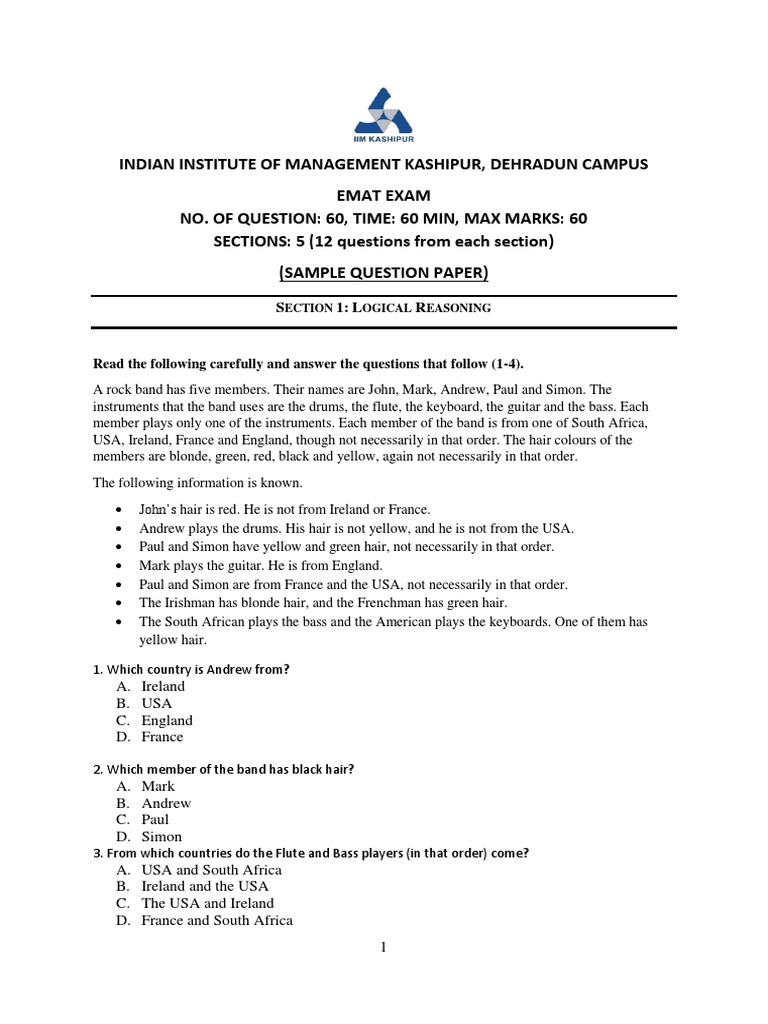 EMAT Sample Paper | PDF