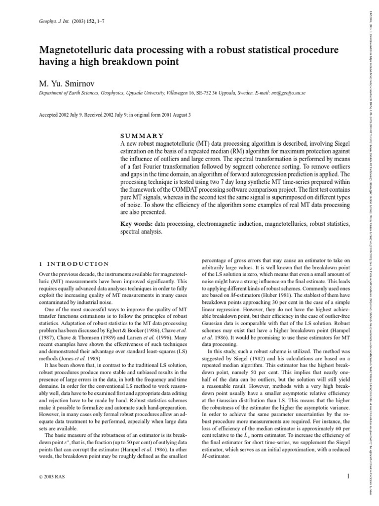 Geophysical J Int - 2002 - Smirnov - Magnetotelluric Data Processing With A Robust Statistical ...