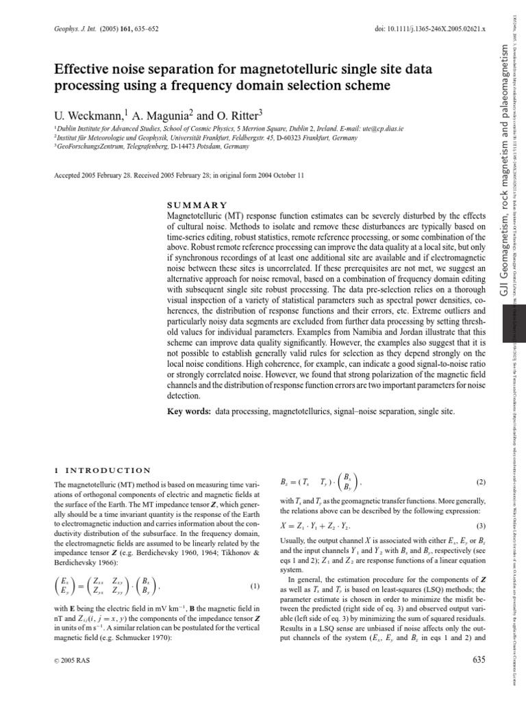 Geophysical J Int - 2005 - Weckmann - Effective Noise Separation For ...