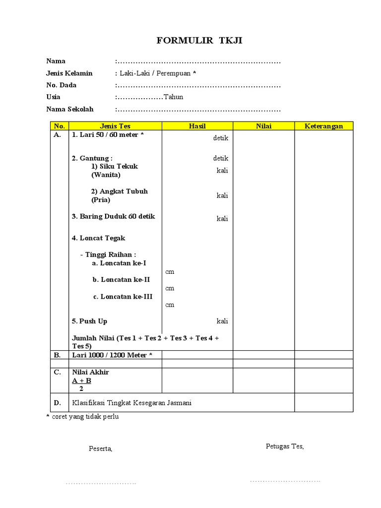 Formulir dan Tabel Nilai TKJI | PDF