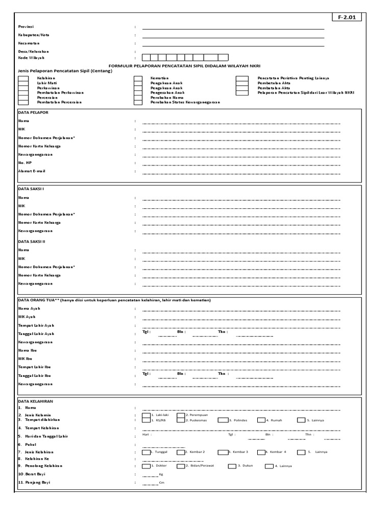 Formulir F-2.01 Pencatatan Sipil | PDF