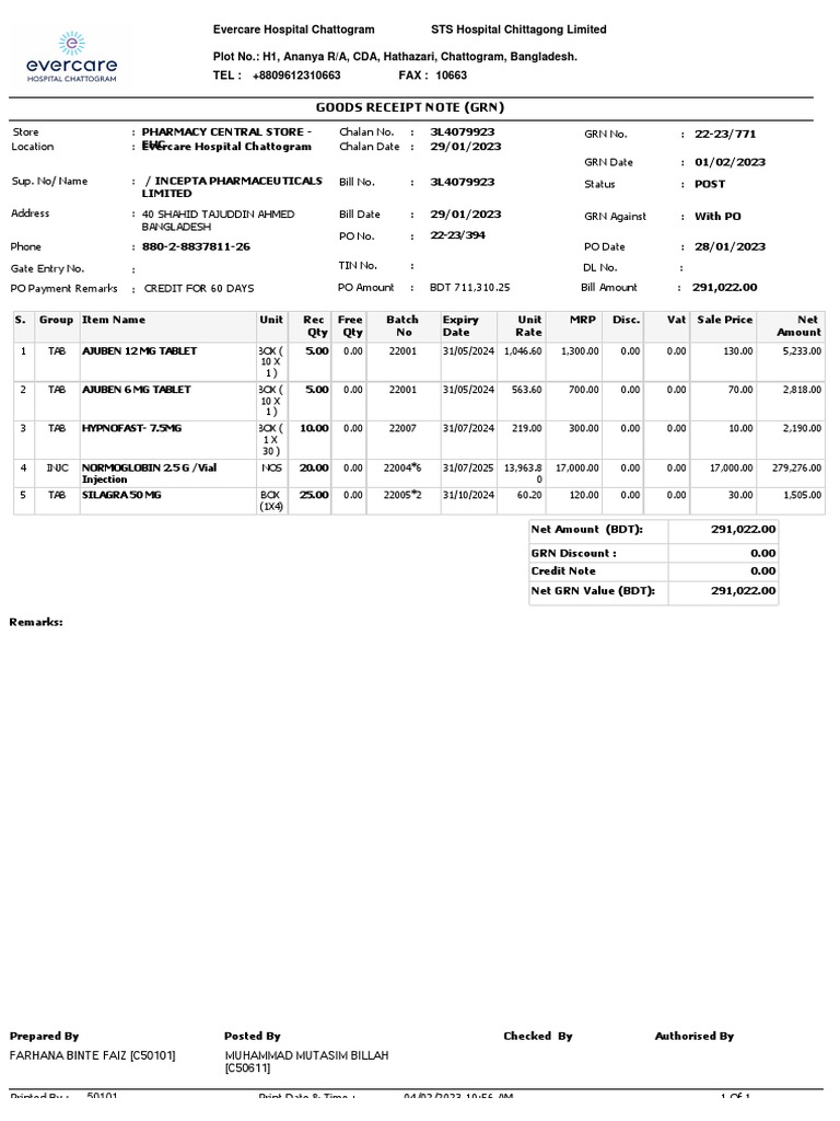 Goods Receipt Note (GRN) | Download Free PDF | Business | Market ...