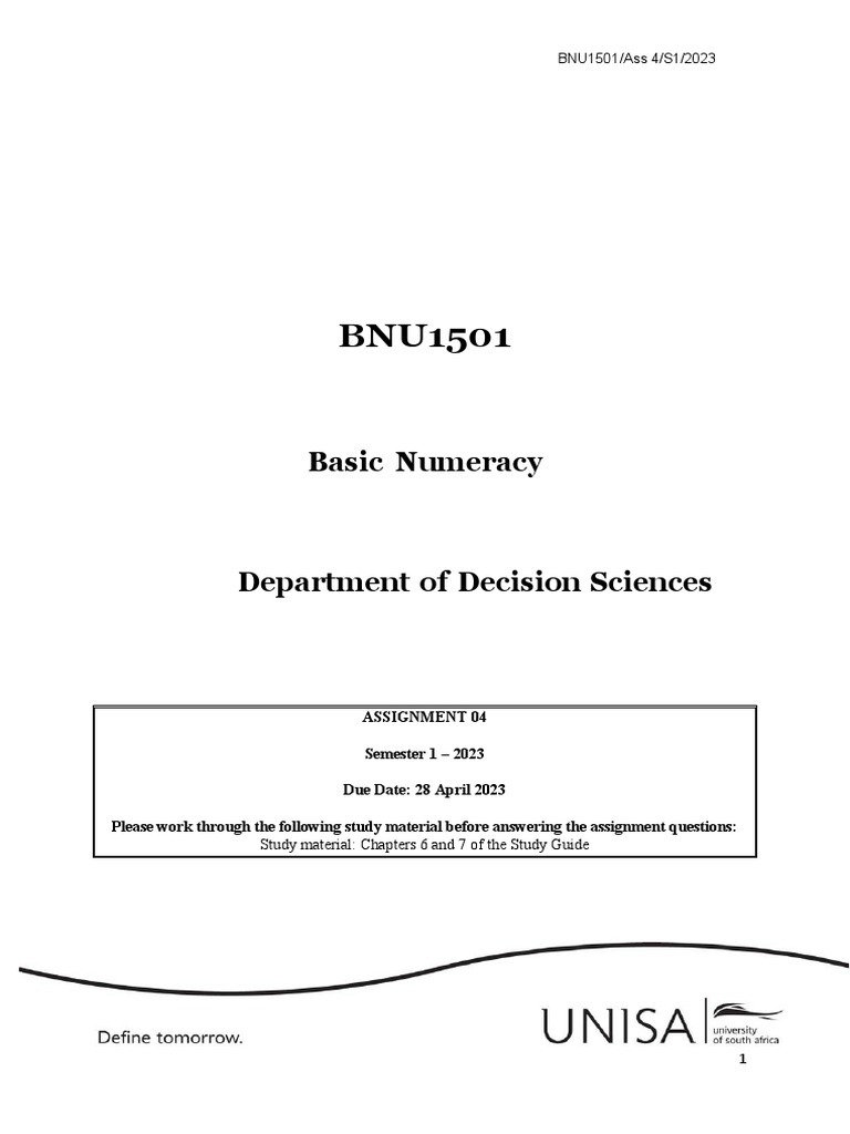 BNU1501 - Assignment 04 - Semester 1-2023 | PDF
