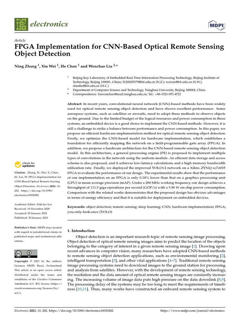 Electronics Fpga Implementation For Cnn Based Optical Remote Sensing Object Detection Pdf